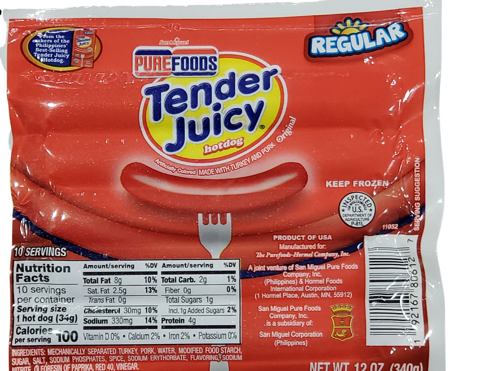 San Miguel Purefoods Tender Juicy Hotdog REGULAR 12oz (340g) - Pinoy Groseri | Pinoy Groseri