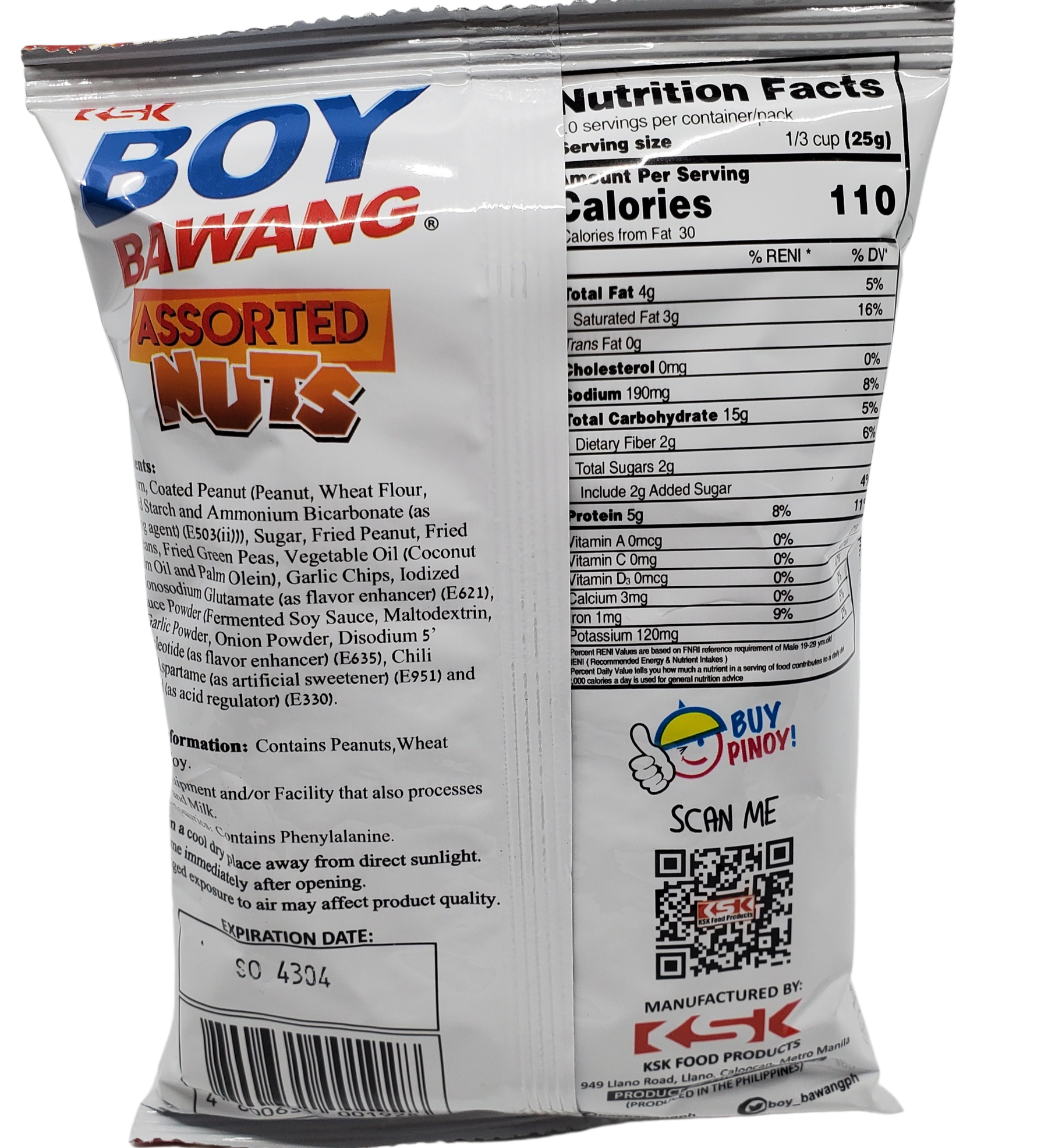 KSK Boy Bawang Assorted Nuts with Garlic Chips 85g– Filipino Snack Mix ...