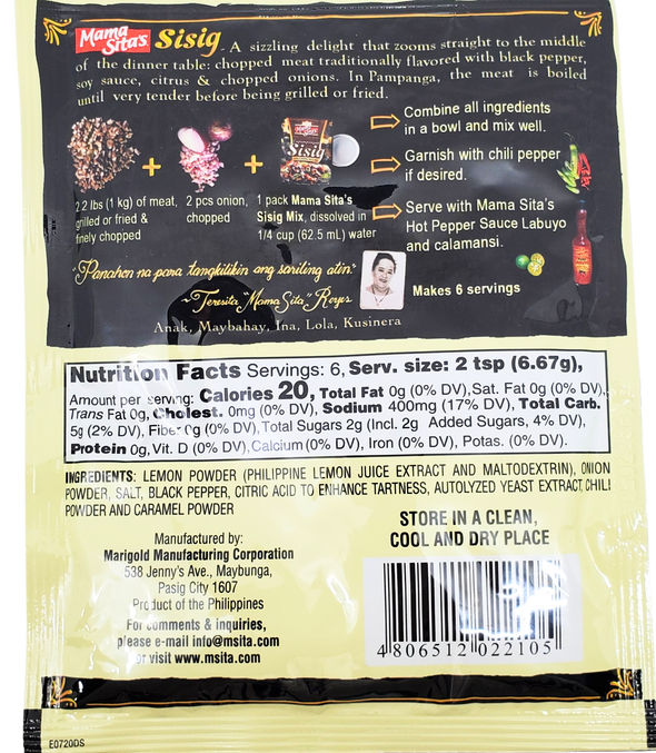 Mama Sita's Sisig Mix 40g – Authentic Filipino Sizzling Pork Seasoning ...