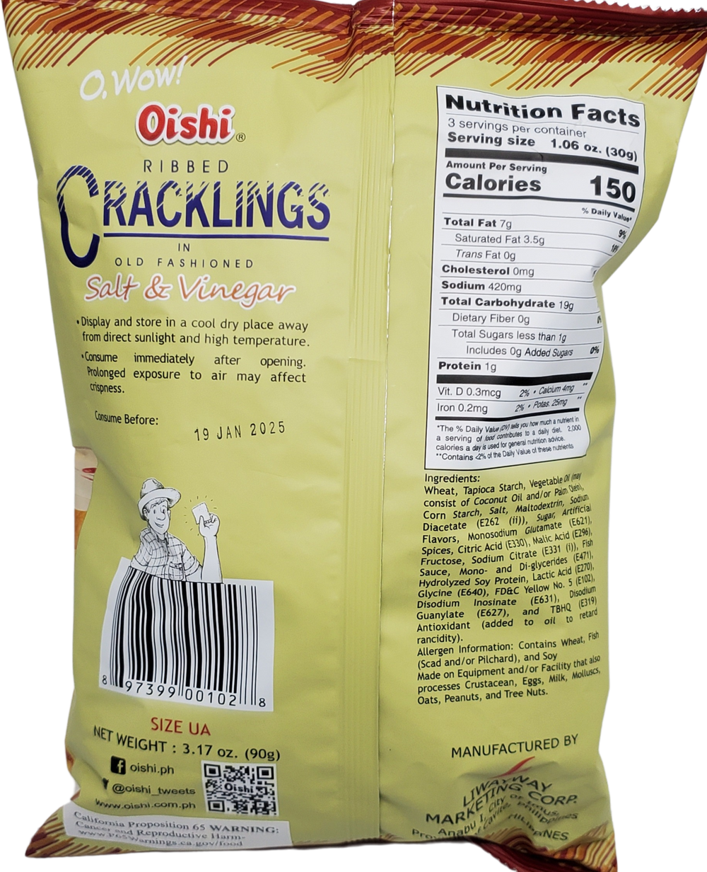 Oishi Cracklings Salt & Vinegar 90g | Crispy Filipino Snack | Pinoy Groseri